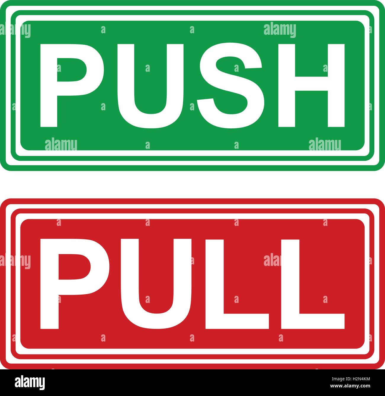 PUSH AND PULL DOOR SIGNS, green and red vector illustrations Stock ...