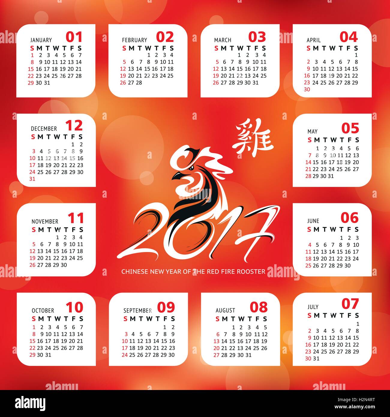 2017 year calendar with Chinese symbol of the year Stock Vector Image ...
