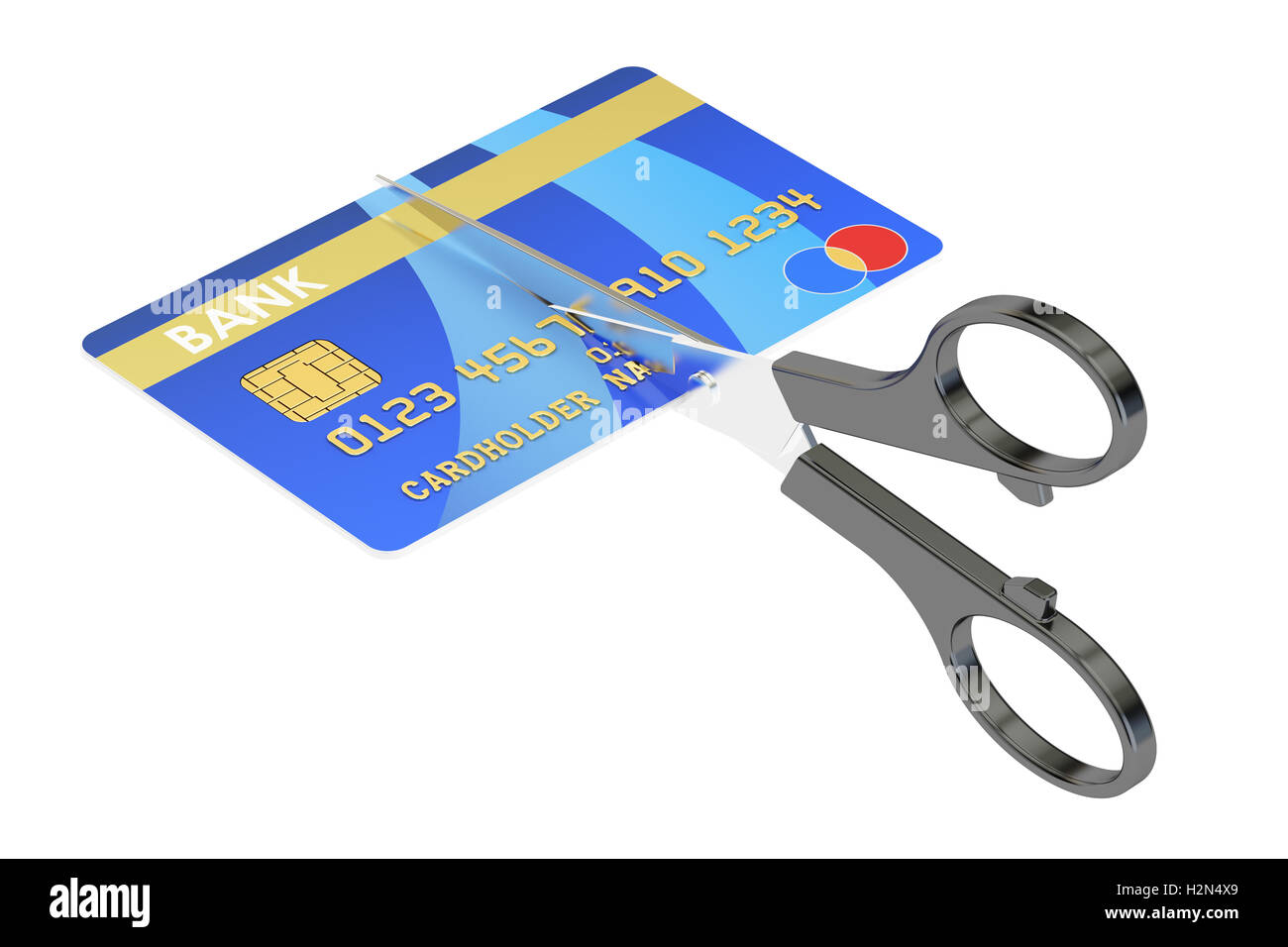 scissors cutting a credit card concept, 3D rendering isolated on white ...