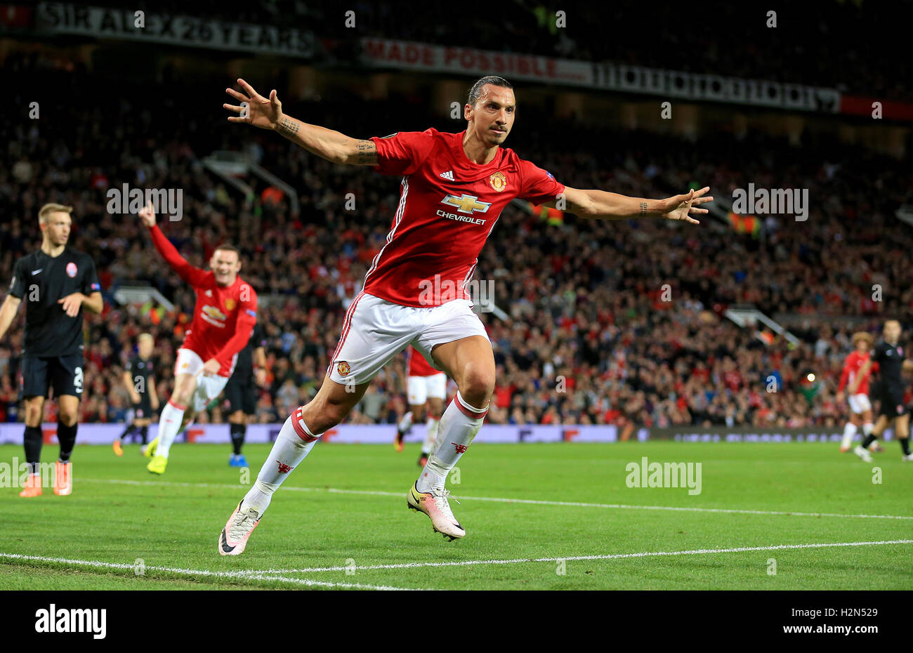 Manchester United's Zlatan Ibrahimovic celebrates scoring his side's ...