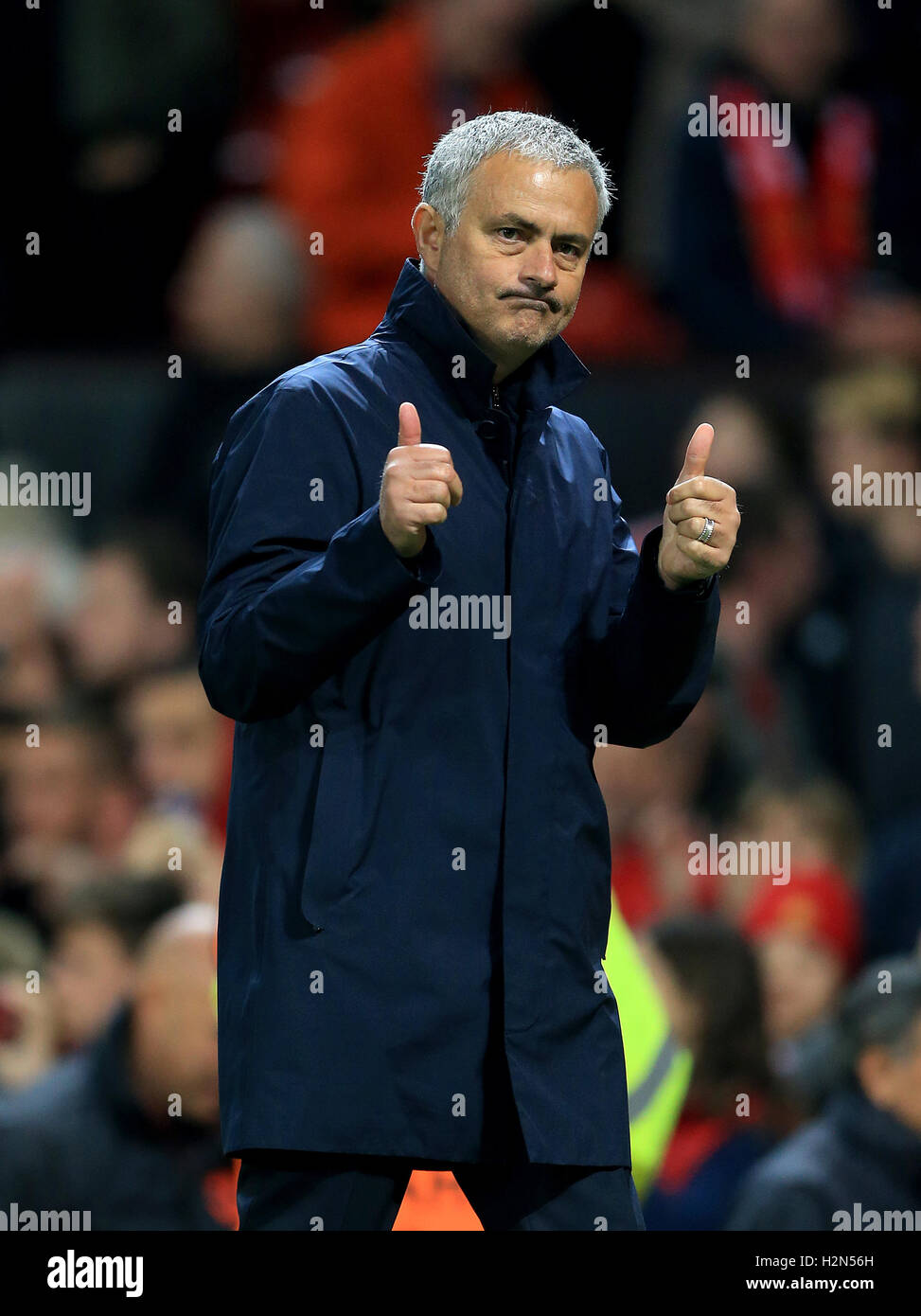 Manchester United manager Jose Mourinho gives a thumbs-up after the ...
