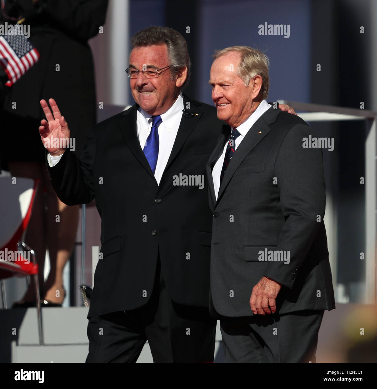 USA's Tony Jacklin (left) and Jack Nicklaus during the opening ceremony ...