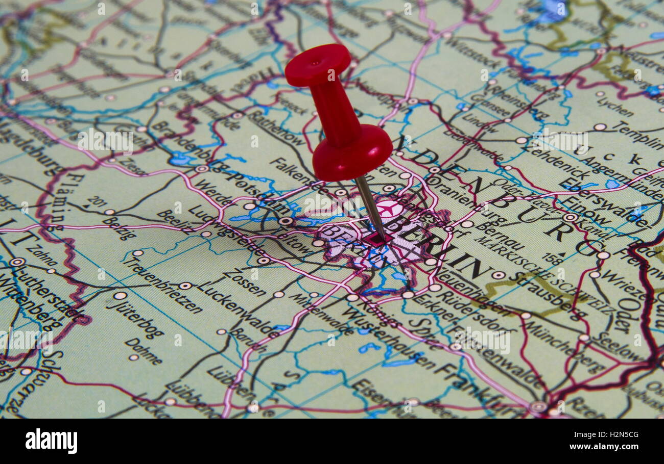 Berlin in the map with pin Stock Photo - Alamy