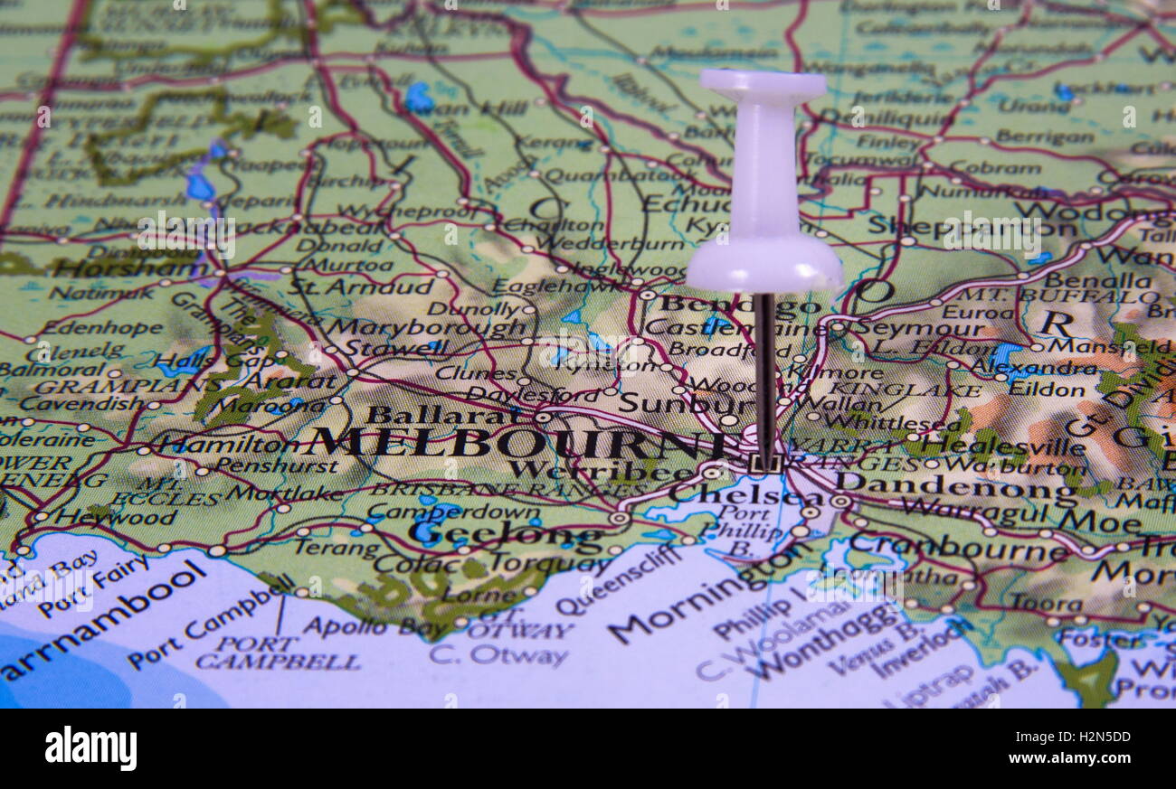 Melbourne in Australia in the map Stock Photo - Alamy