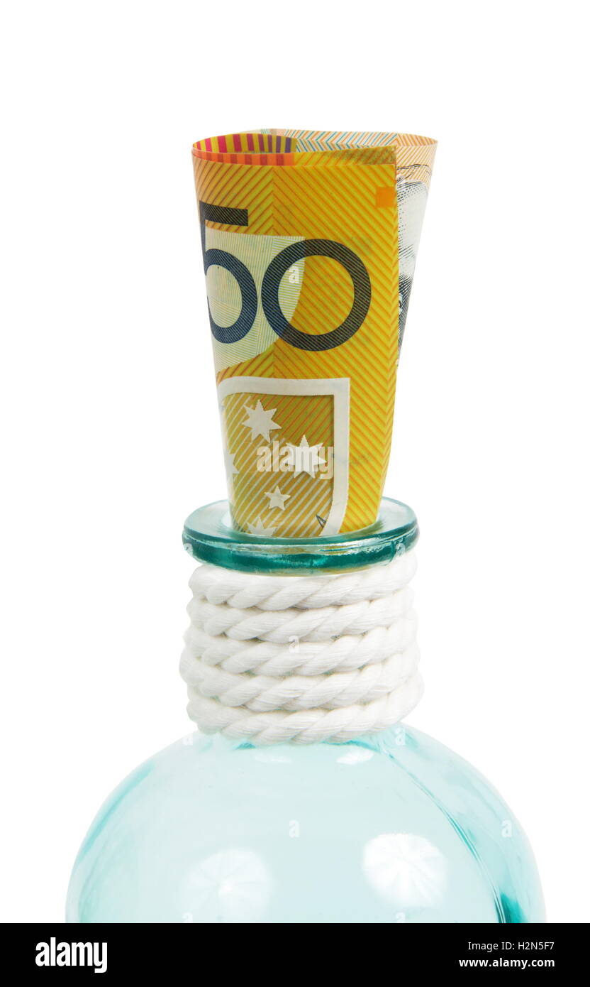 old message bottle with australian money Stock Photo - Alamy