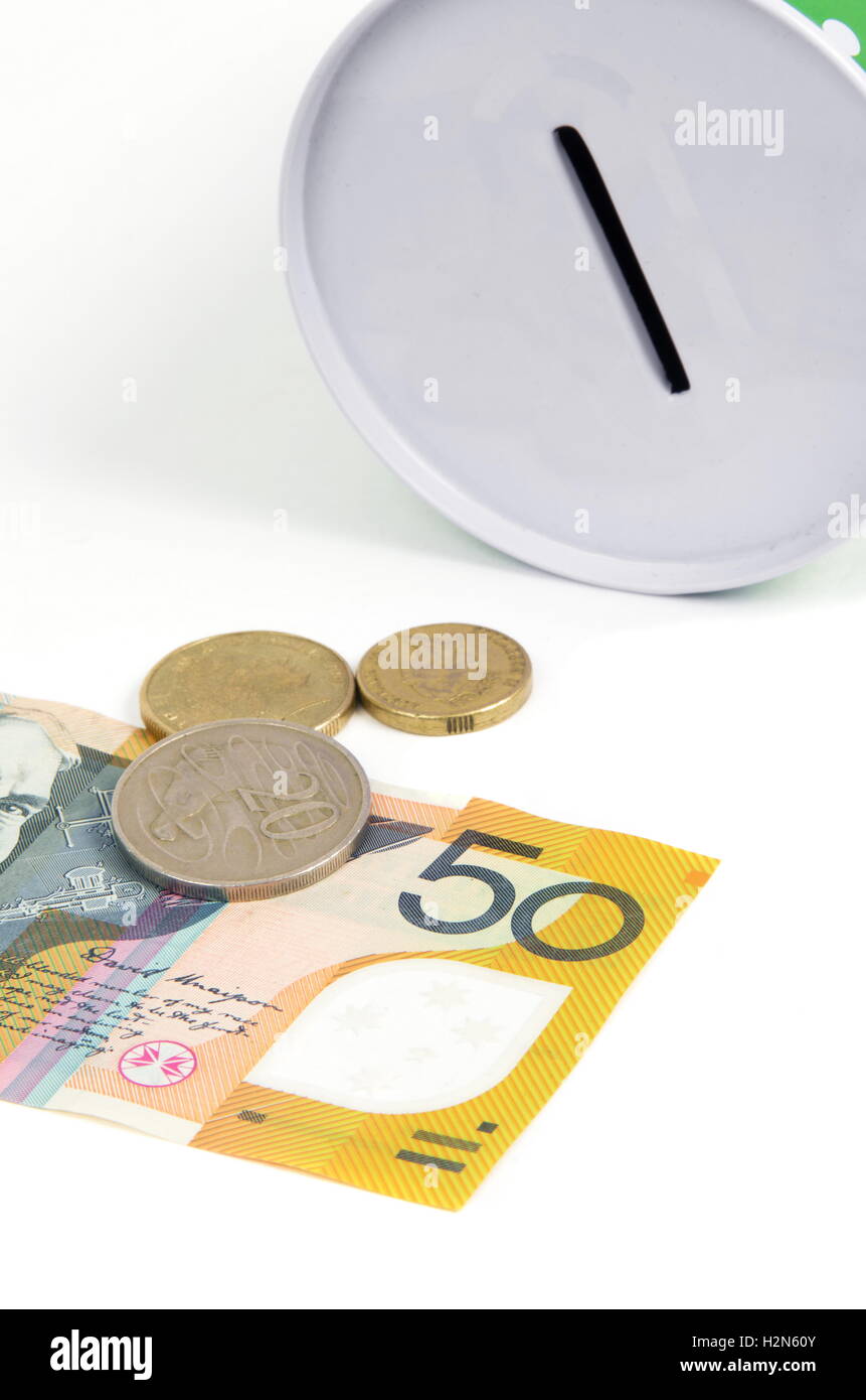 green money box with australian money Stock Photo - Alamy