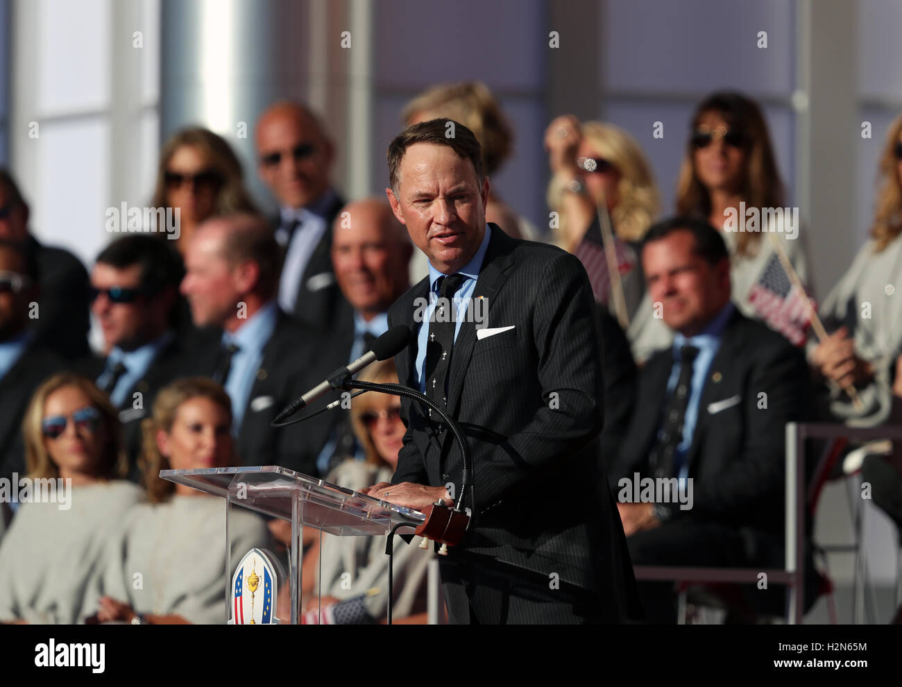 USA team captain Davis Love III on stage during the opening ceremony ...
