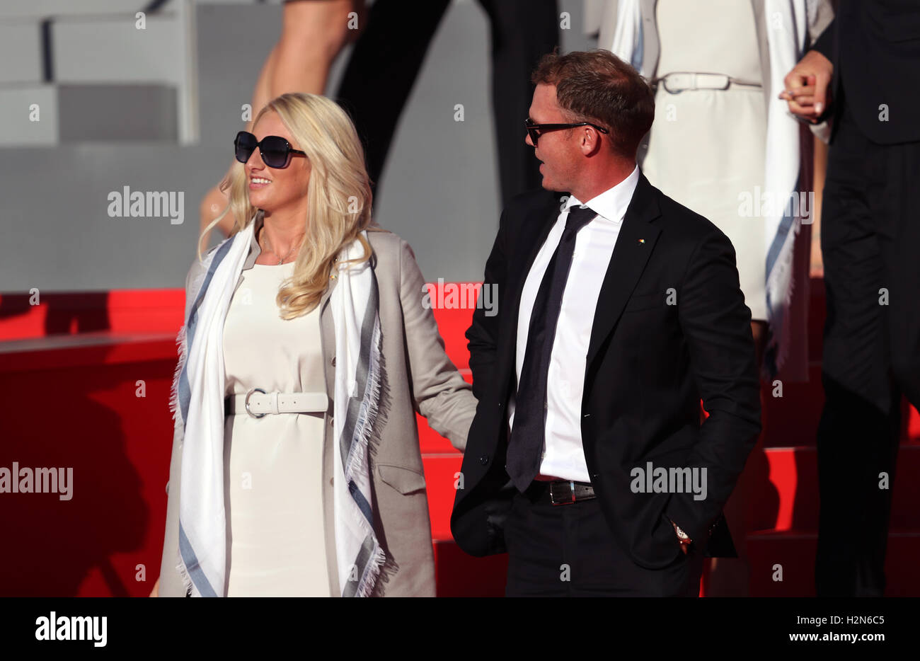 Europe's Danny Willett with his wife Nicole during the opening ceremony ...