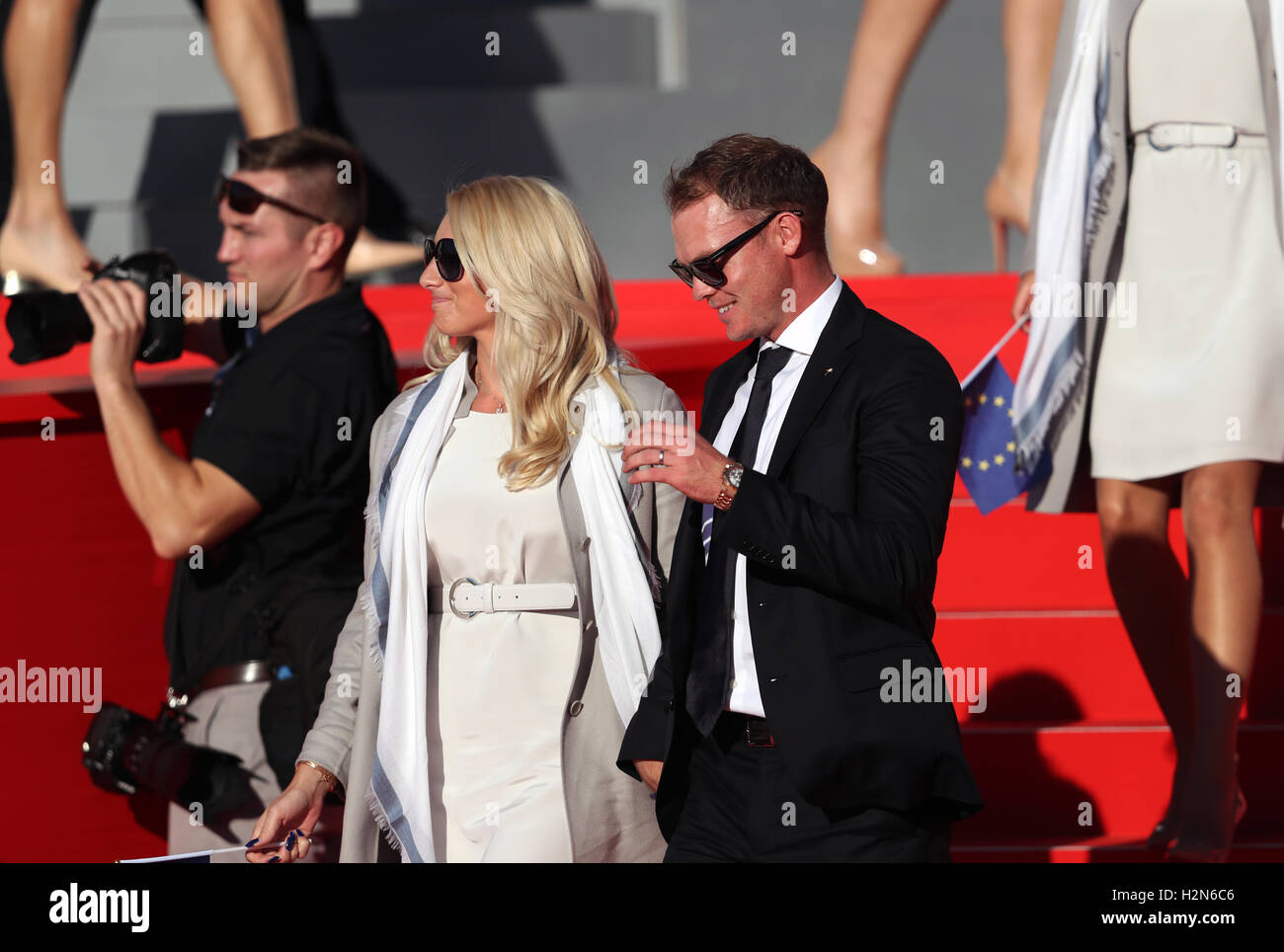 Europe's Danny Willett with his wife Nicole during the opening ceremony ...