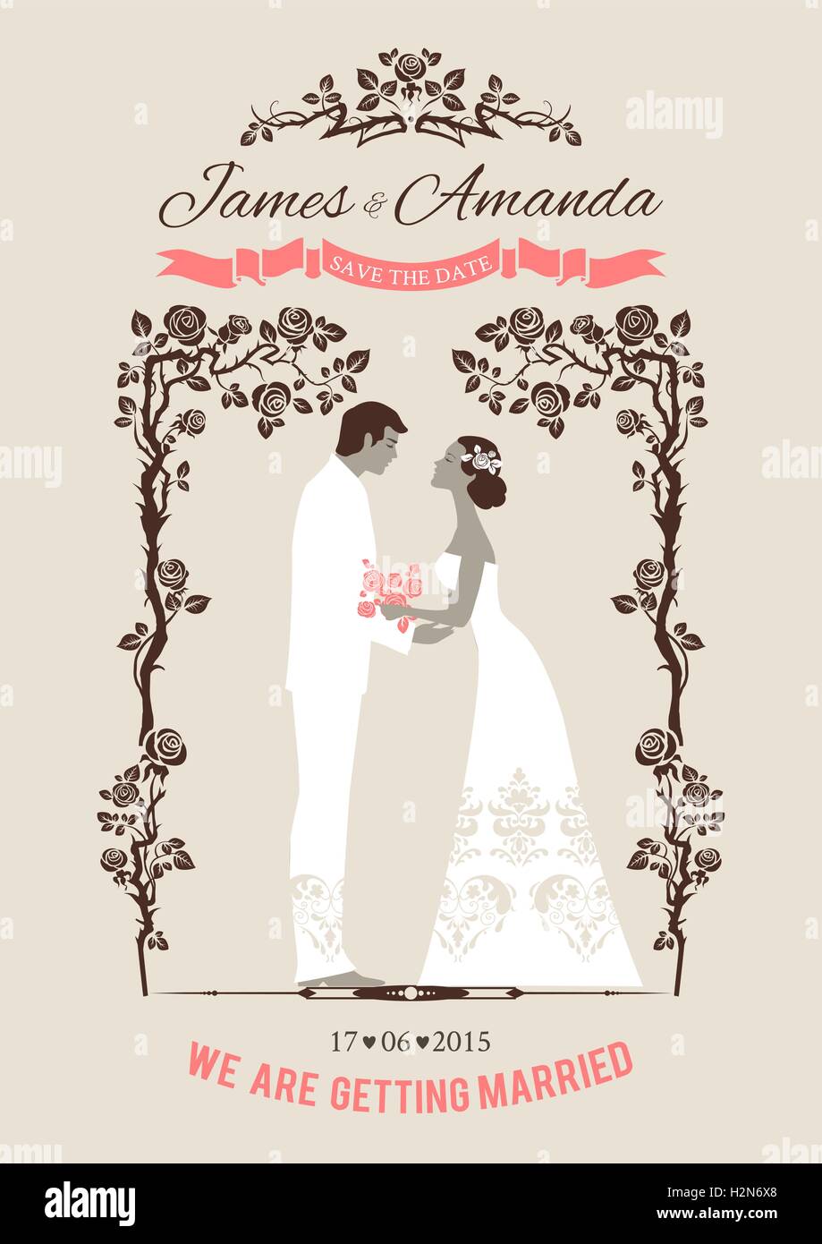 Wedding card with bride and groom Stock Vector Image & Art - Alamy