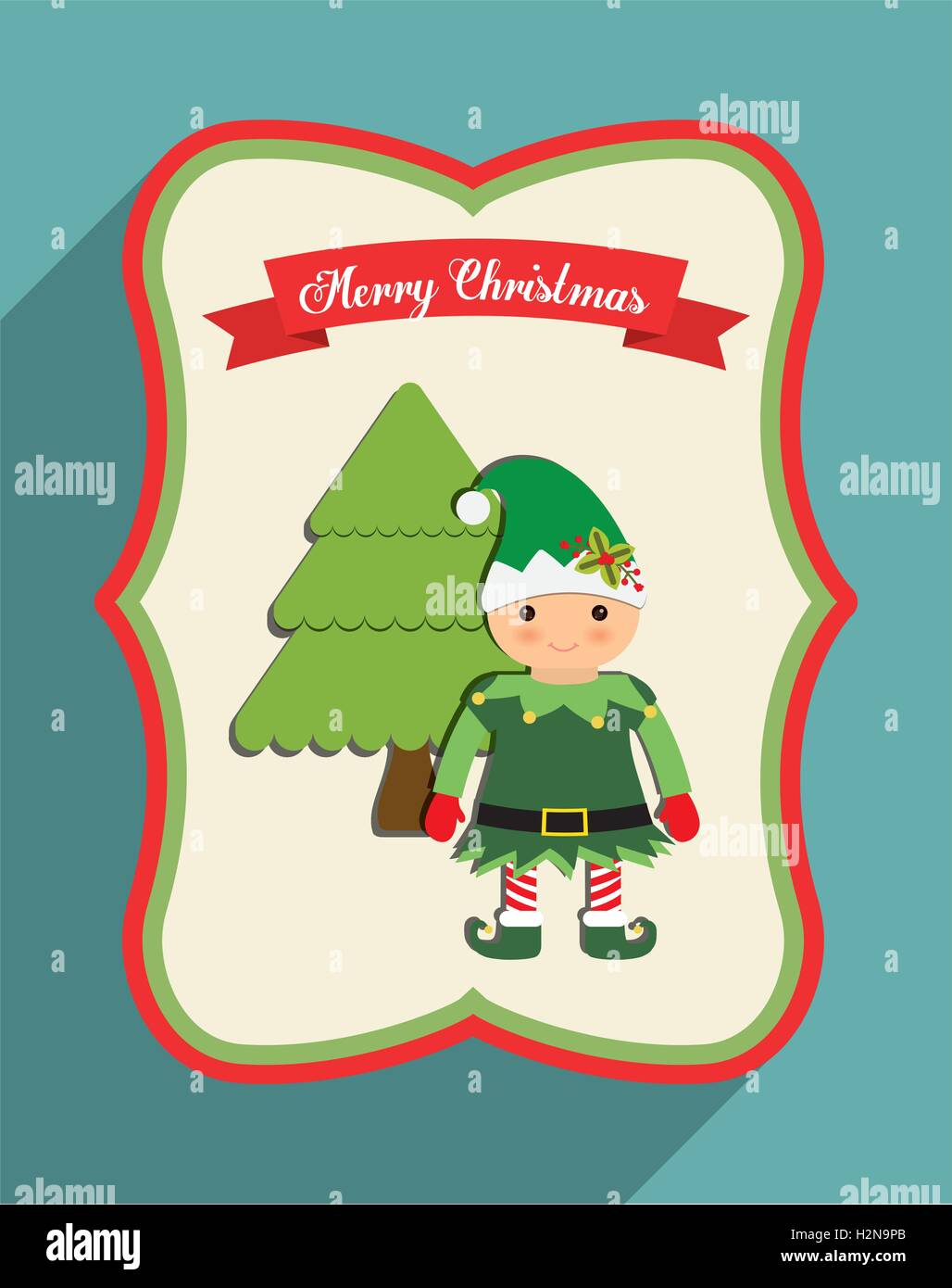 Pine tree with elf of Christmas season design Stock Vector Image & Art ...