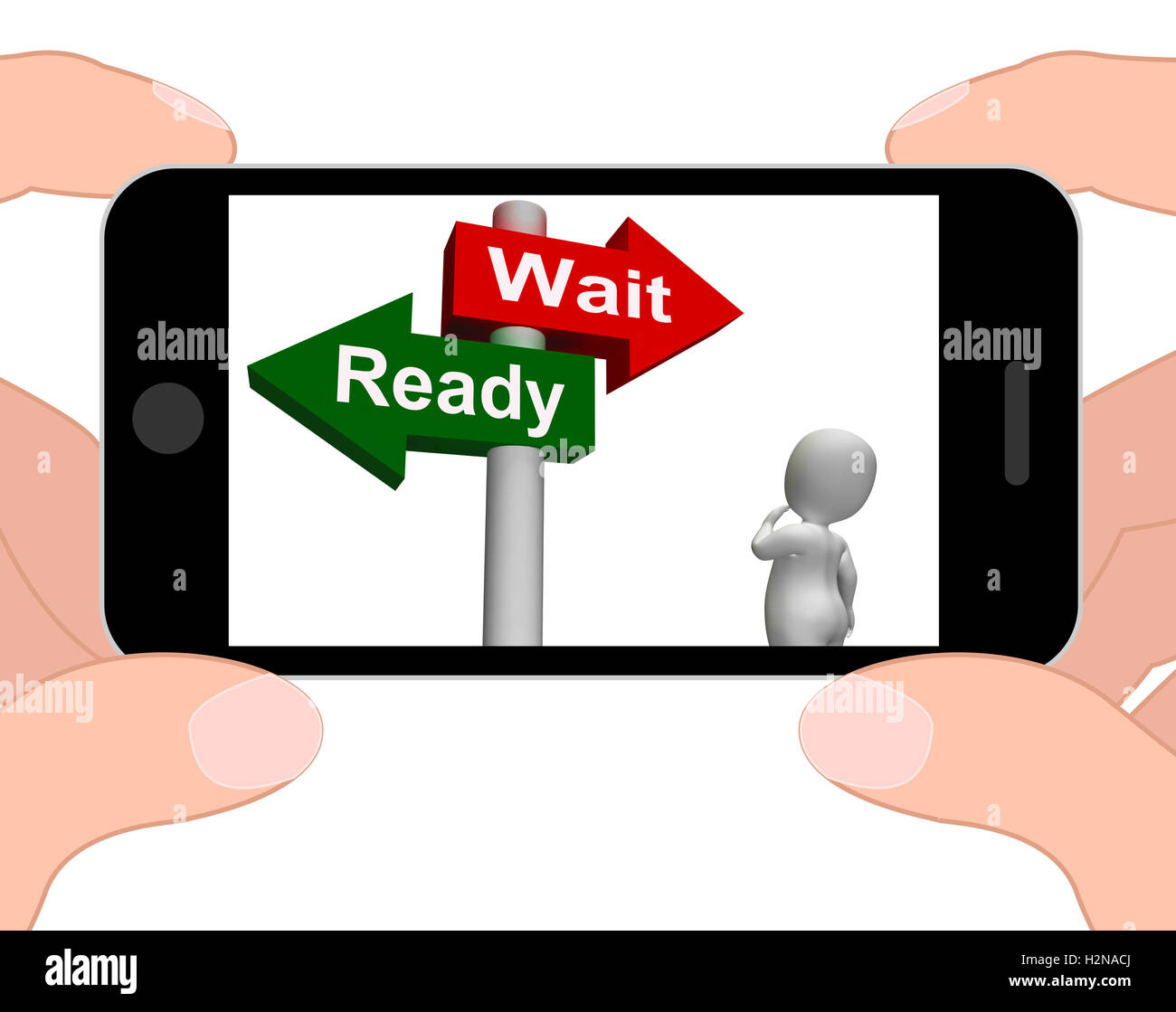 Ready Wait Signpost Displaying Prepared and Waiting Stock Photo - Alamy