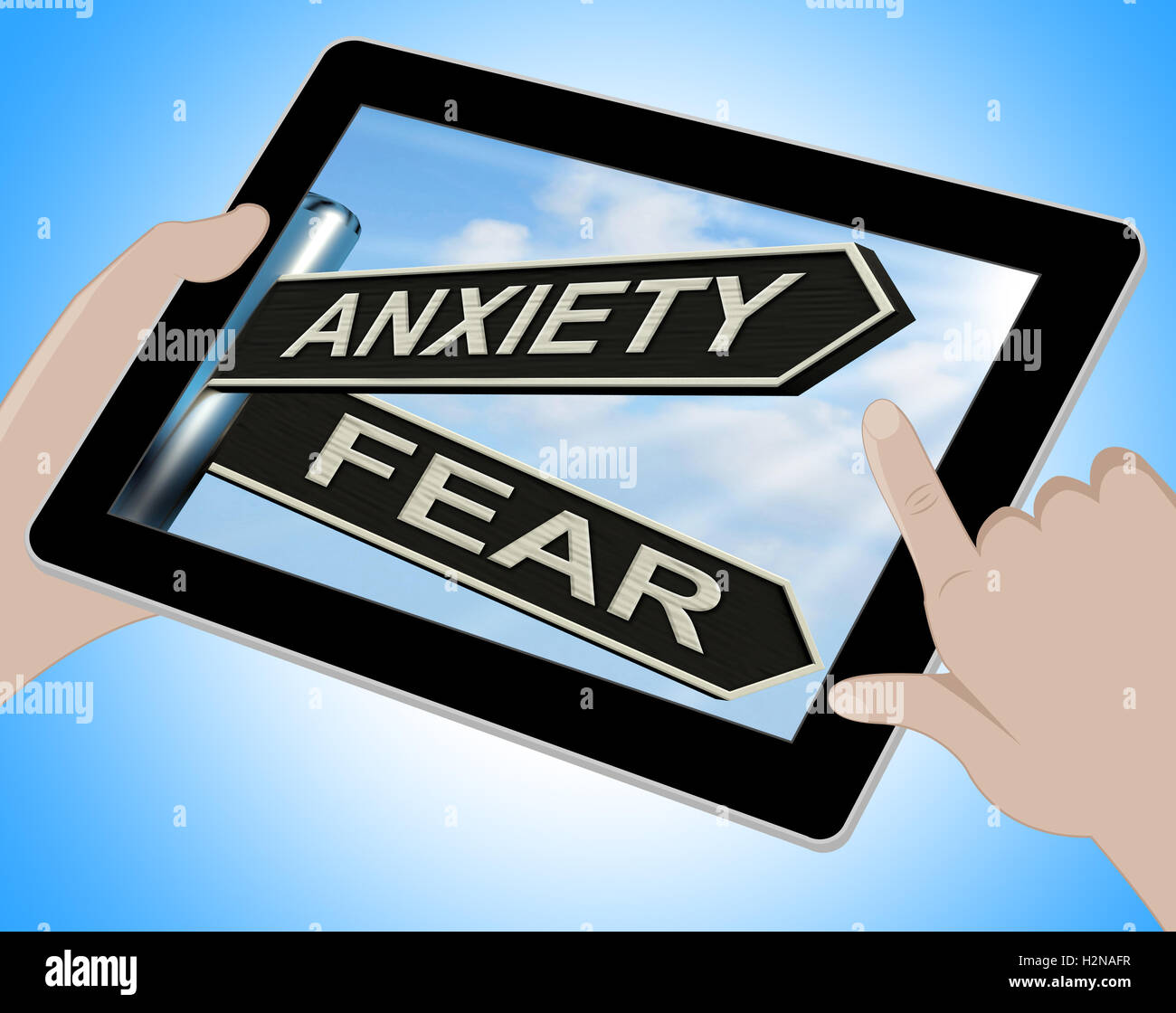 Anxiety And Fear Tablet Meaning Worried Nervous Or Scared Stock Photo ...