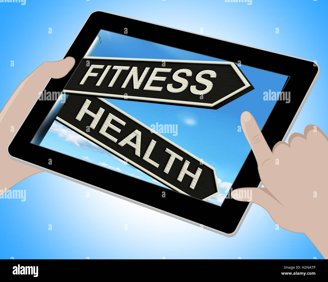 Fitness Health Tablet Showing Work Out And Wellbeing Stock Photo - Alamy
