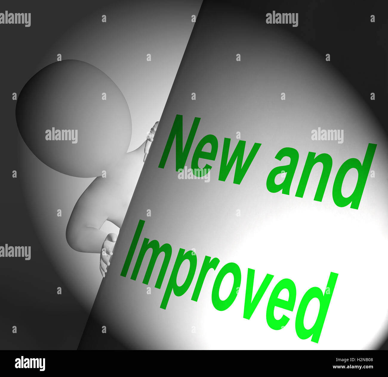 New And Improved Sign Displaying Latest Development Stock Photo - Alamy