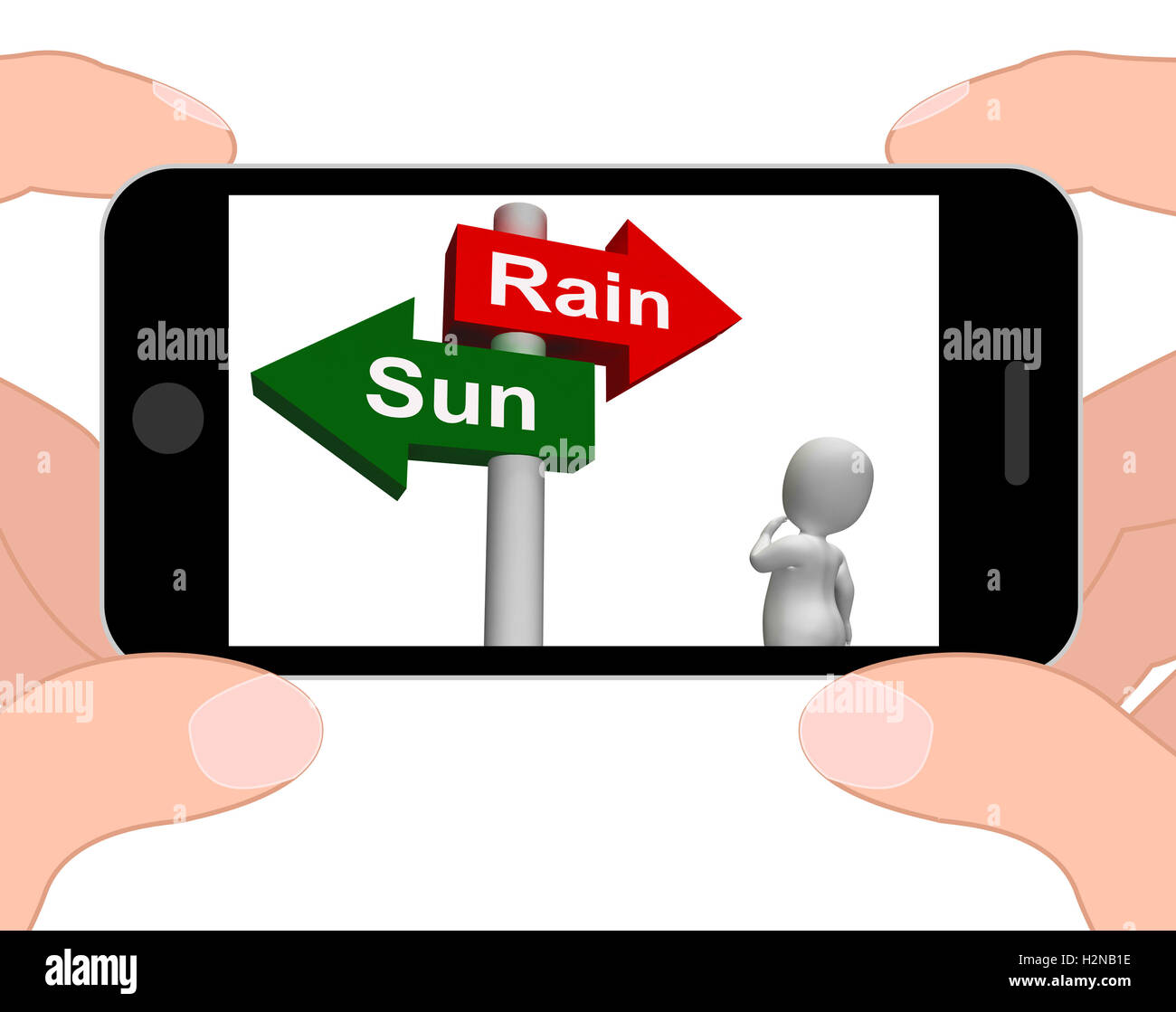 Sun Rain Signpost Displaying Weather Forecast Sunny or Raining Stock ...