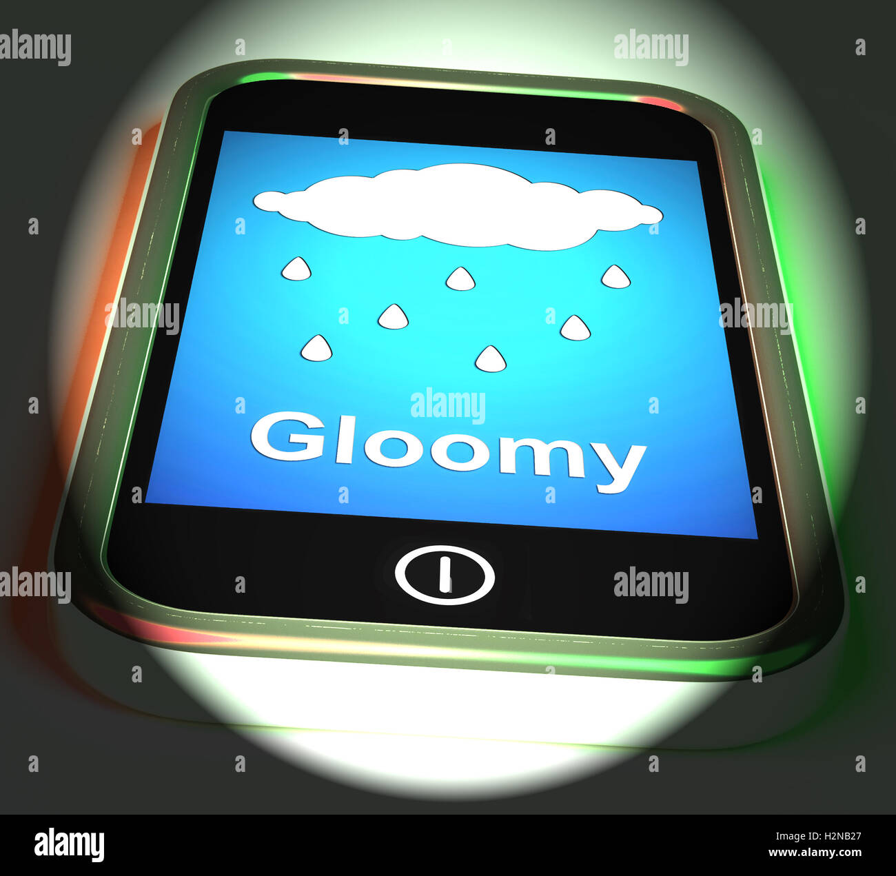 Gloomy On Phone Displaying Dark Grey Miserable Weather Stock Photo - Alamy