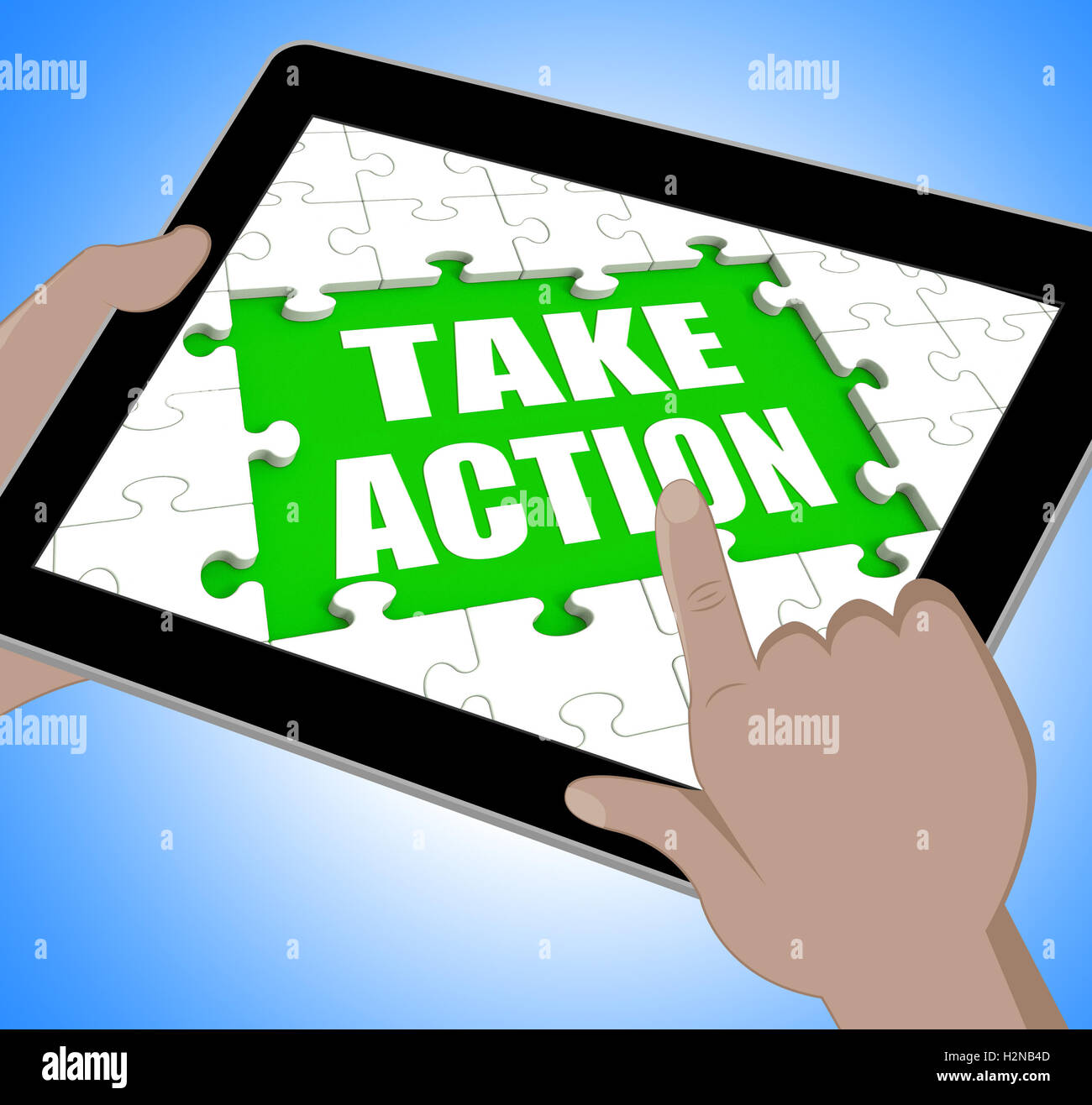Take Action Tablet Meaning Urge Inspire Or Motivate Stock Photo - Alamy