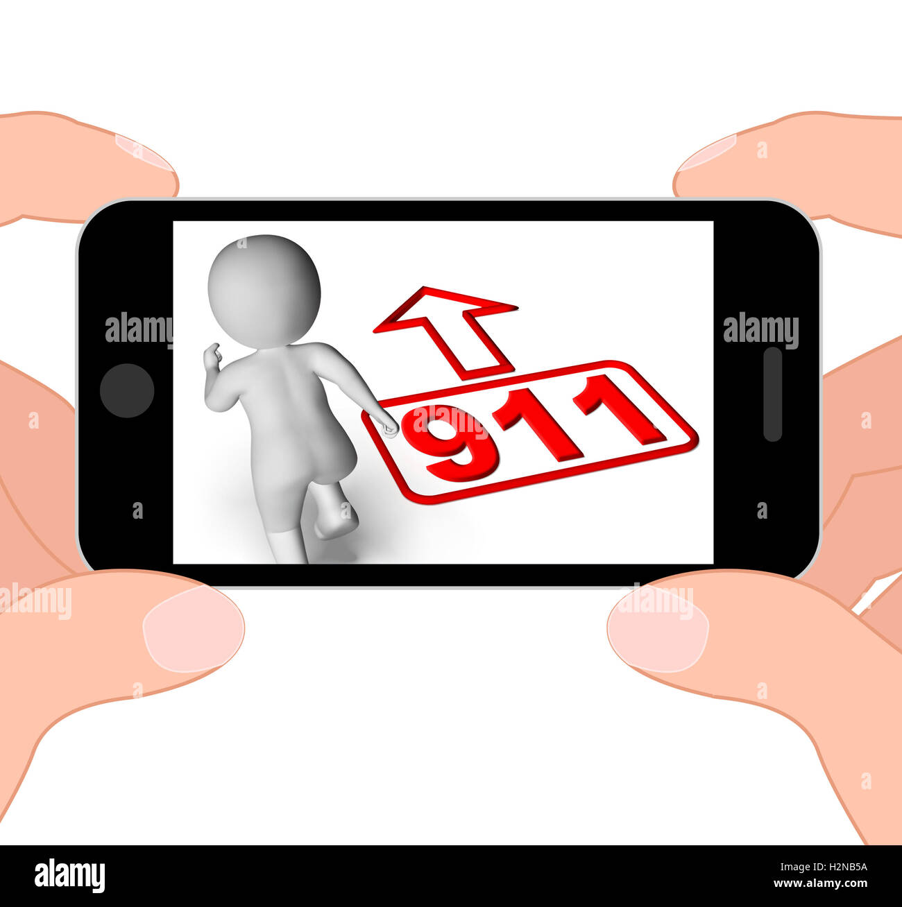 Running Character And 911 Nine One Displaying Emergency Help Rescue ...