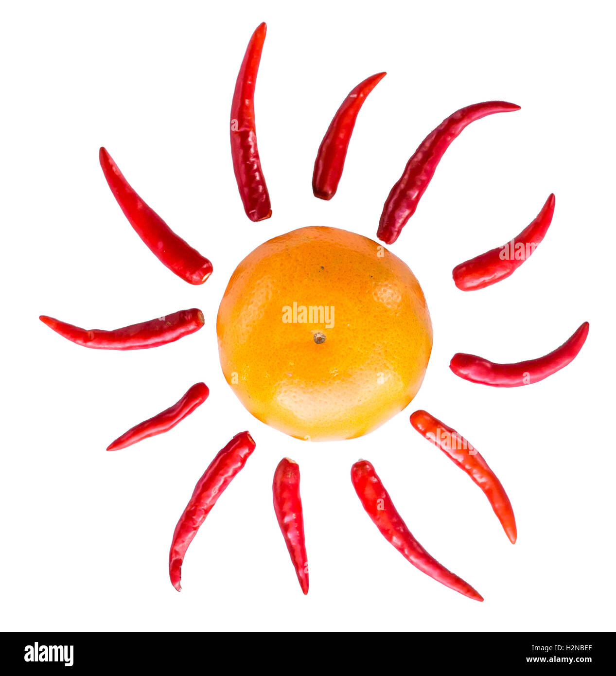 Hot Spicy Sun Indicating Chili Pepper And Food Stock Photo - Alamy