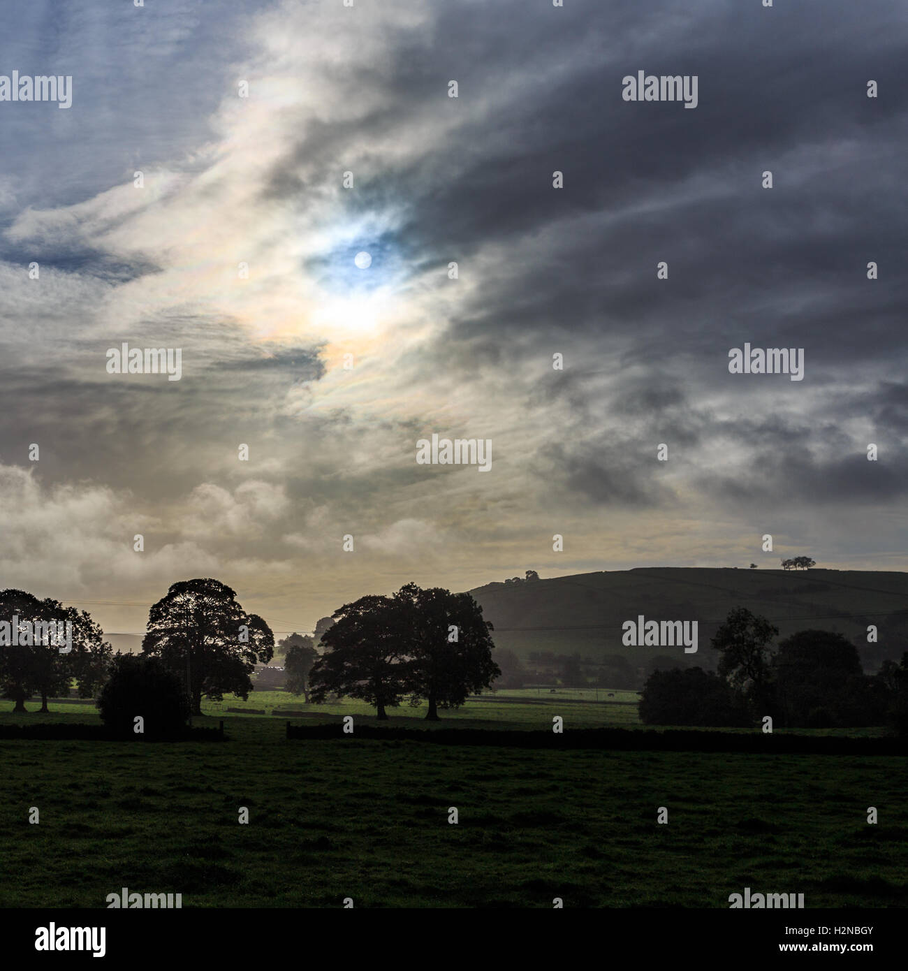 Sunrise over farm land. In Longnor, Staffordshire, England Stock Photo ...