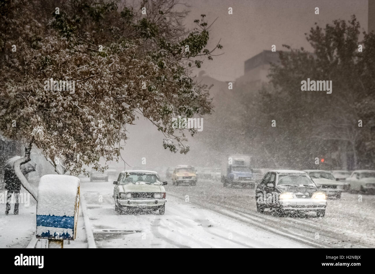 Heavy snowfall on the streets in Tabriz in Iran Stock Photo - Alamy
