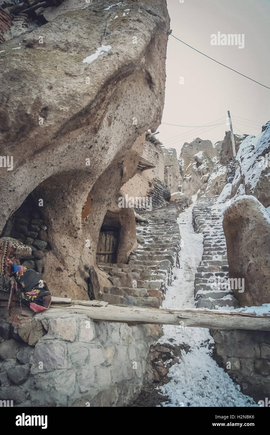 Traditional homes in an old village of Kandovan in the northern Iran ...