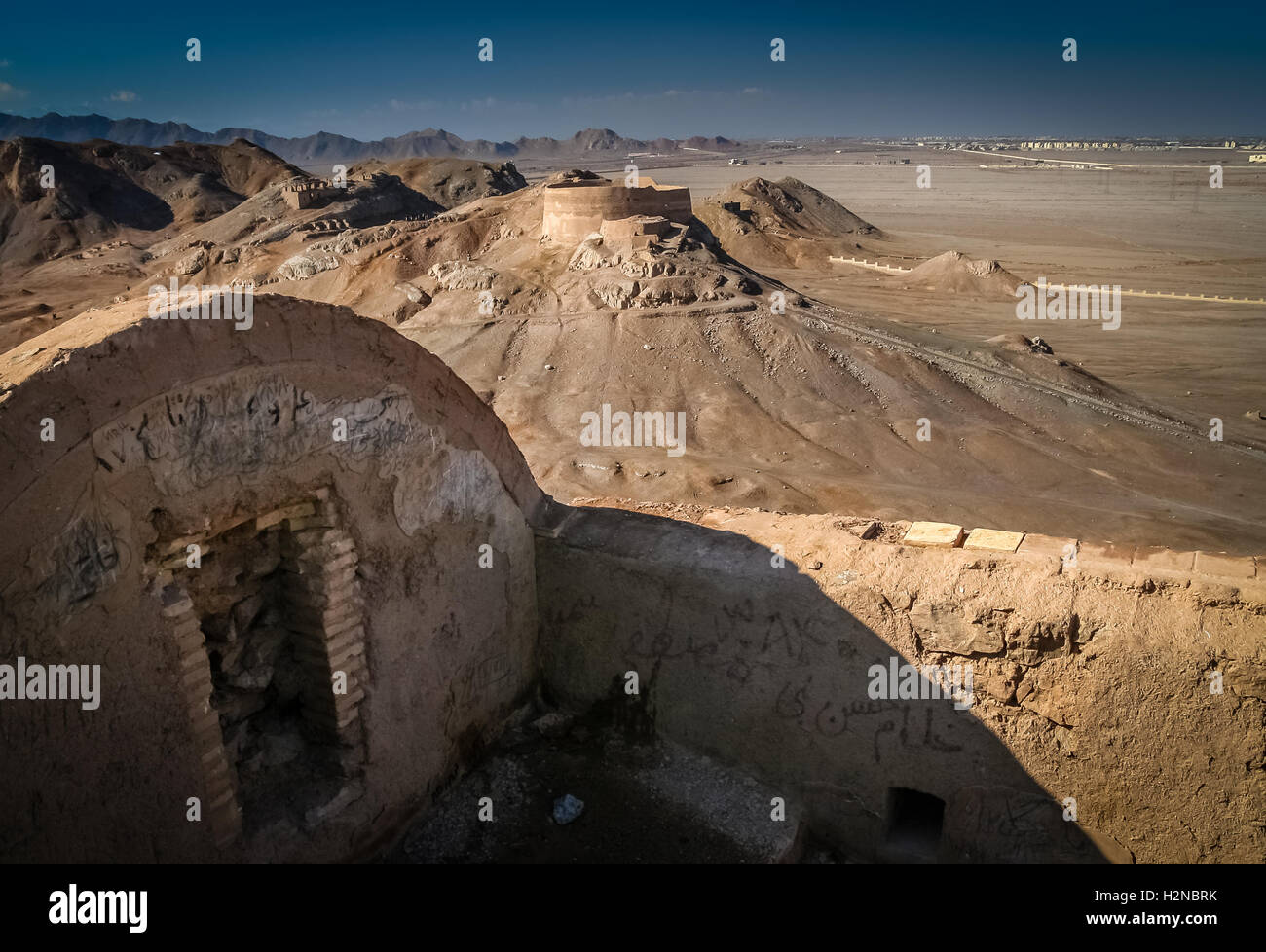 Towers of silence – old zoroastrian burial sites in Yazd, Iran Stock ...