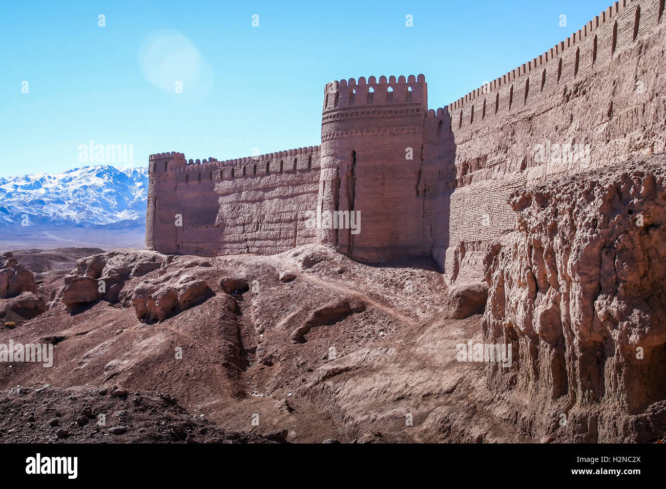 Thick defensive walls of the ancient castle in Rayen near Bam, Iran ...