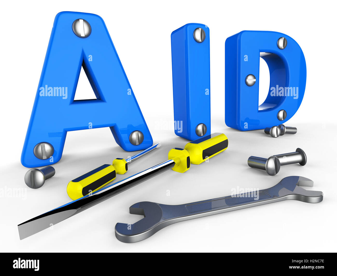 Aid Word Indicating Helped Assistance And Sponsor Stock Photo - Alamy