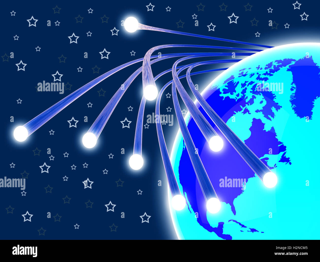 Optical Fiber Network Showing Global Communications And Website Stock ...