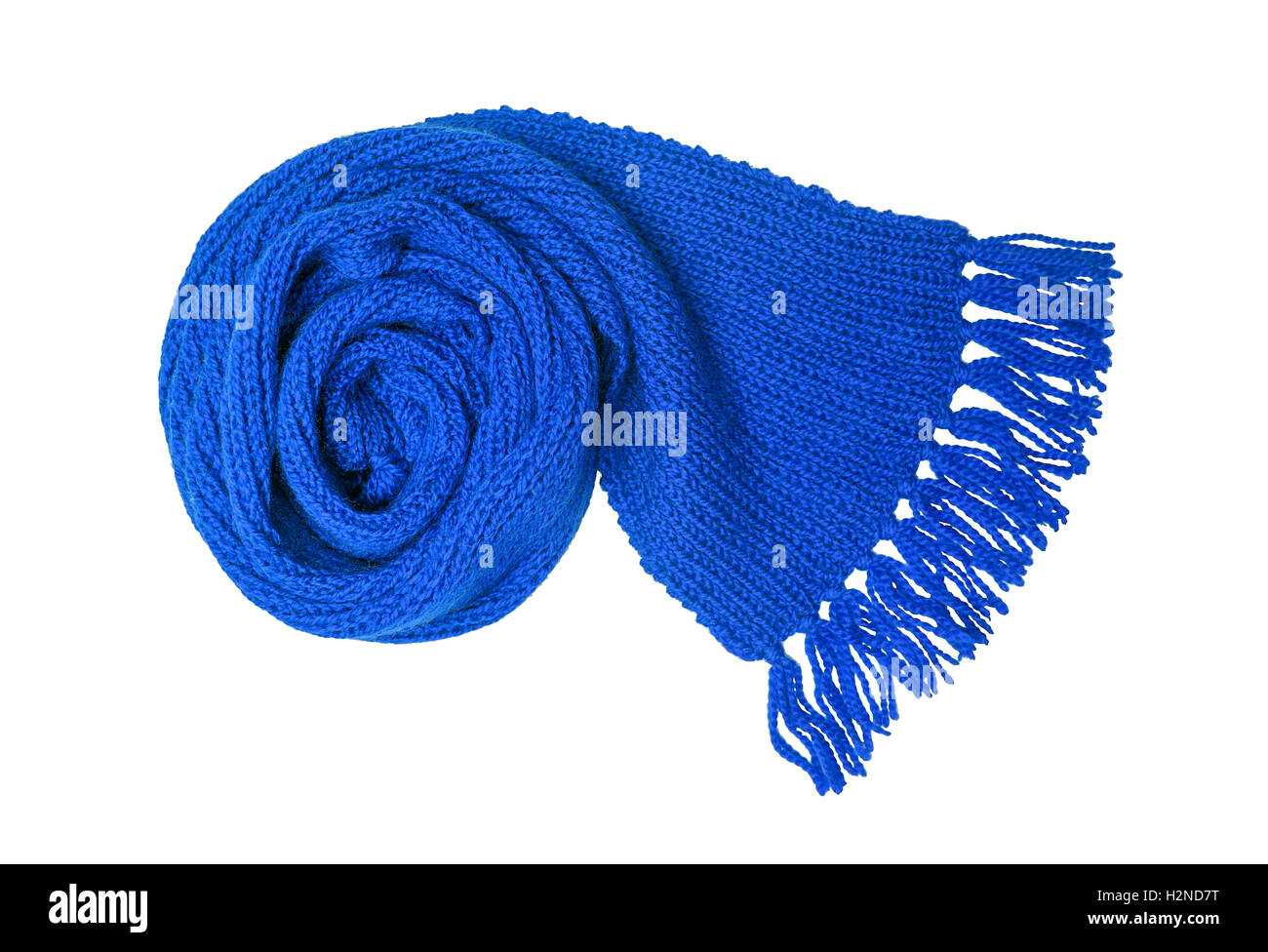 Blue knitted scarf on a white background Stock Photo - Alamy