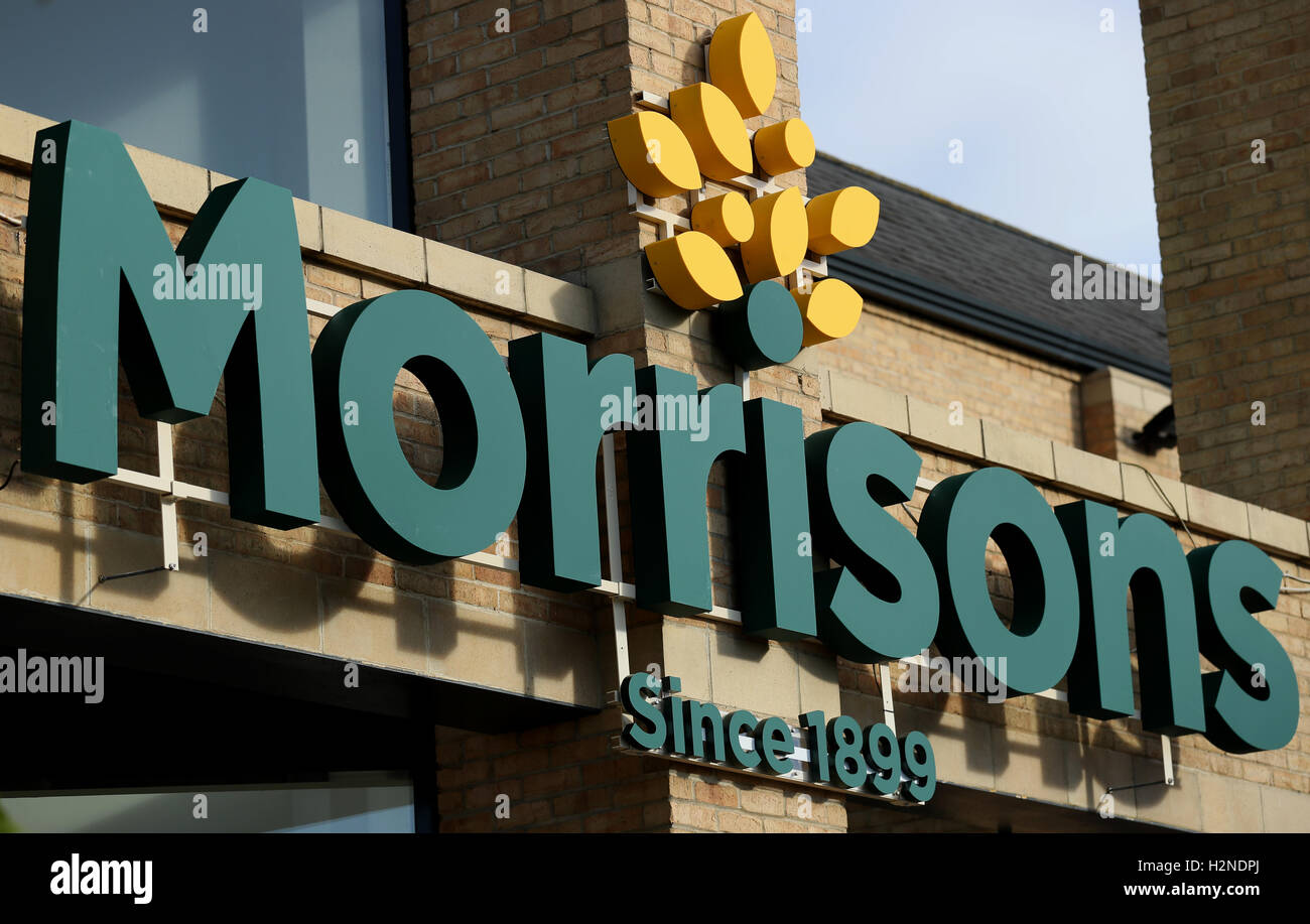 Morrisons supermarket signage at Cambourne in Cambridgeshire Stock ...