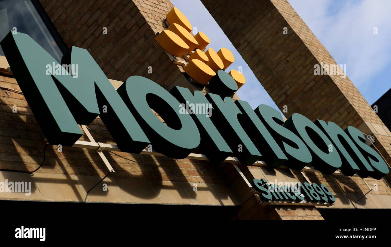 Morrisons supermarket signage at Cambourne in Cambridgeshire Stock ...