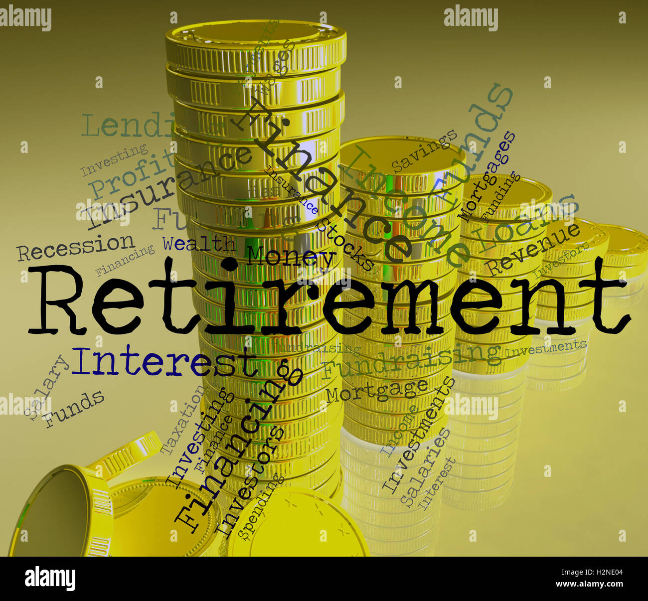 Retirement Word Meaning Finish Working And Retirements Stock Photo - Alamy