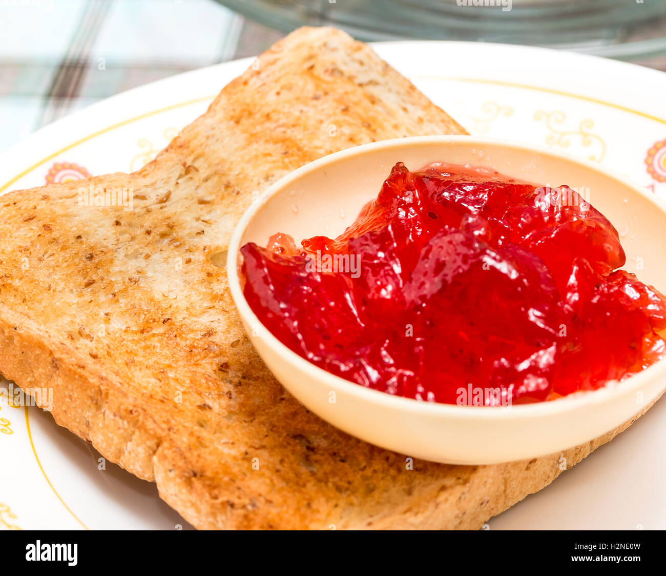 Jam And Toast Showing Meal Time And Slice Stock Photo - Alamy