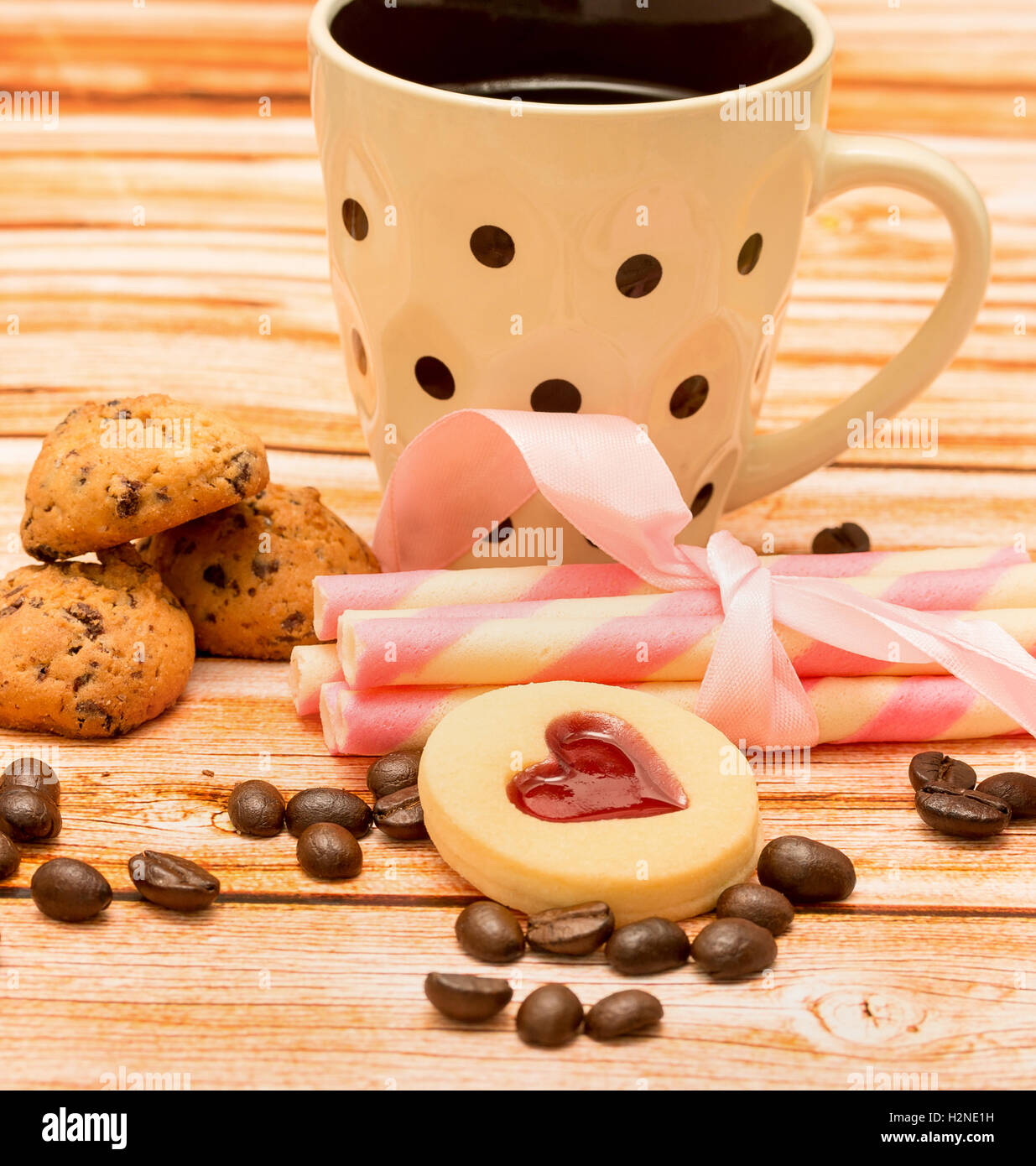 Cookies Coffee Break Showing Beverage Heart And Refreshment Stock Photo ...