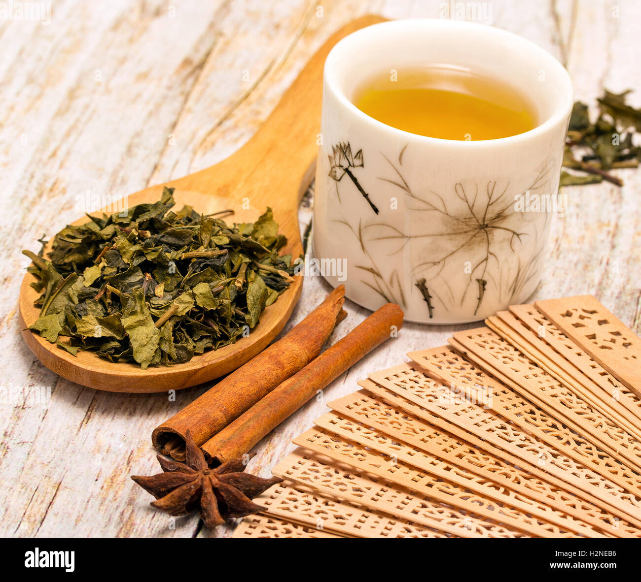 Chinese Green Tea Representing Break Time And Cup Stock Photo - Alamy