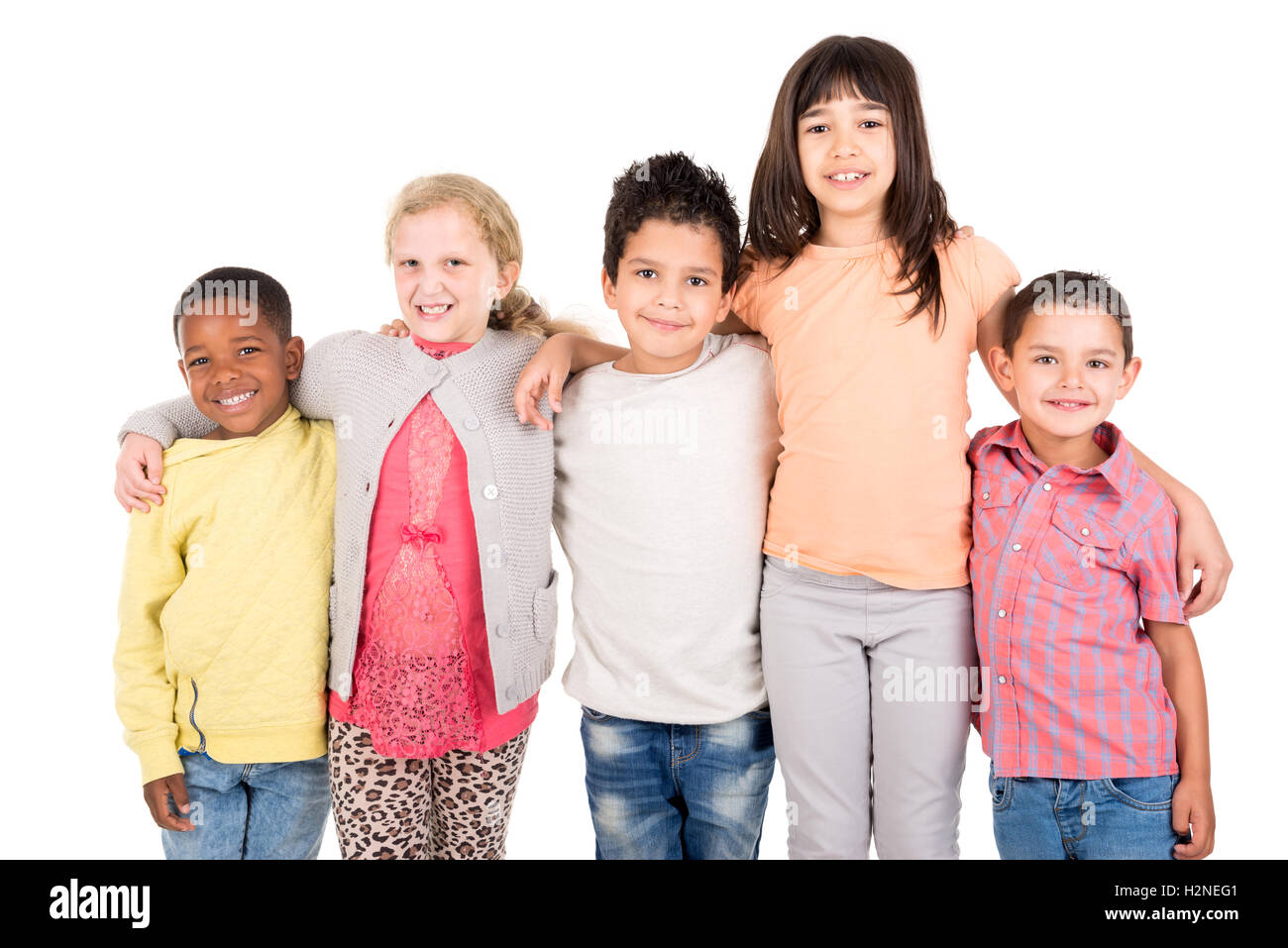 Group of happy children posing isolated in white Stock Photo - Alamy