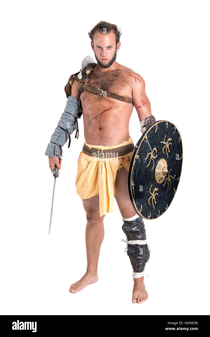 Ancient warrior or Gladiator isolated in a white background Stock Photo ...