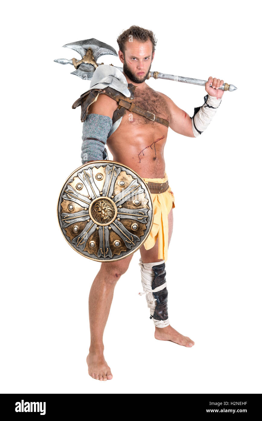 Ancient warrior or Gladiator isolated in a white background Stock Photo ...