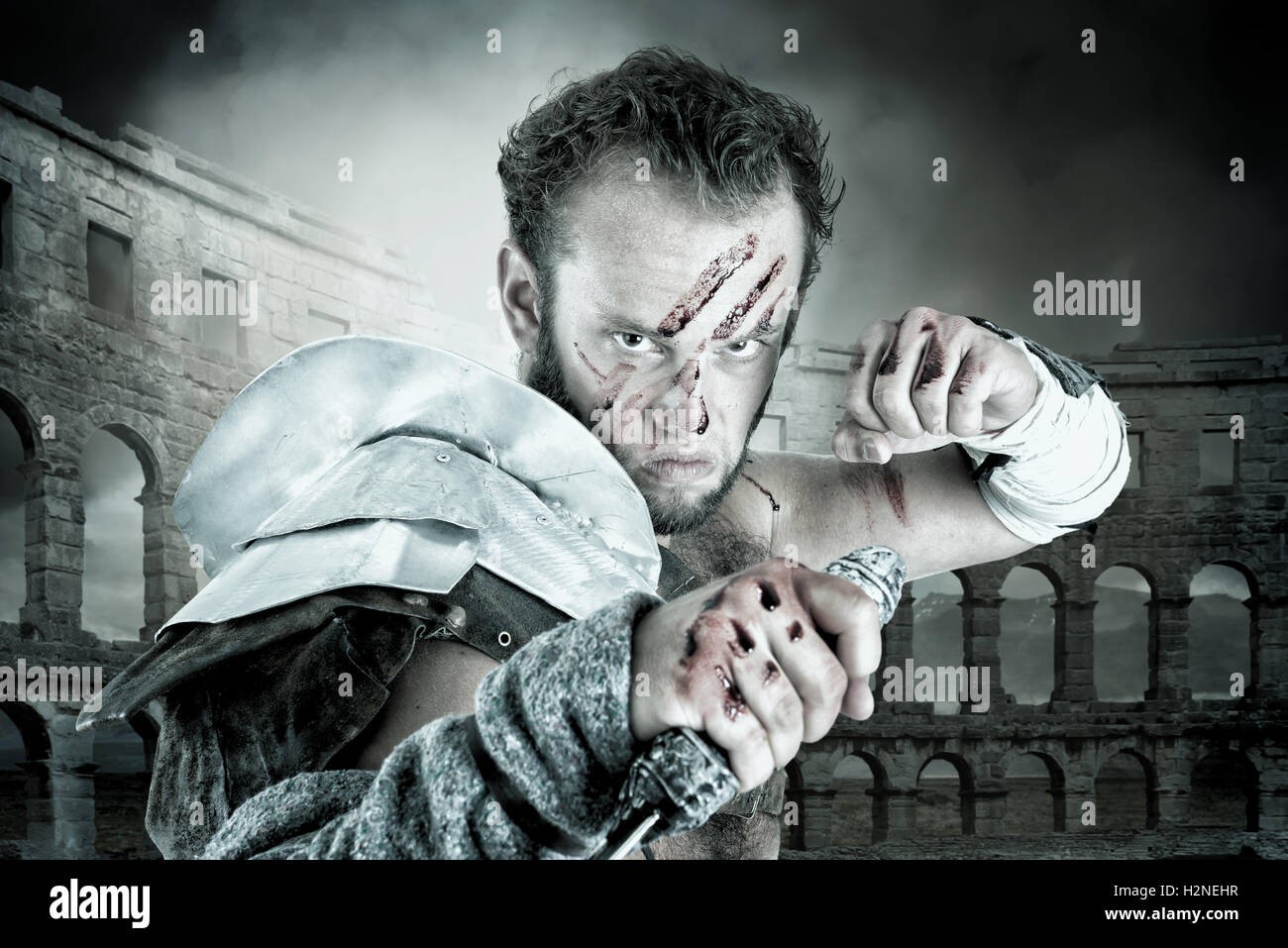 Ancient warrior or Gladiator ready to fight in the arena Stock Photo ...