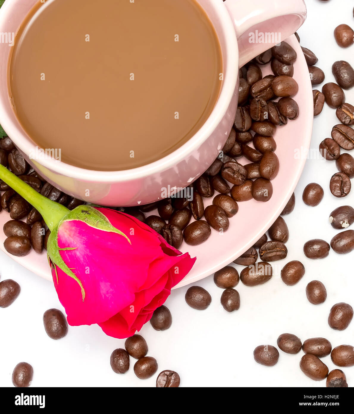 Rose And Coffee Showing Delicious Cup And Drink Stock Photo - Alamy