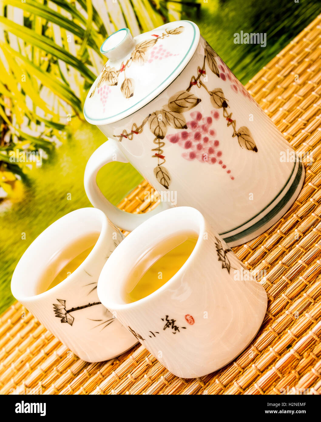 Tea On Patio Indicating Break Time And Patios Stock Photo - Alamy
