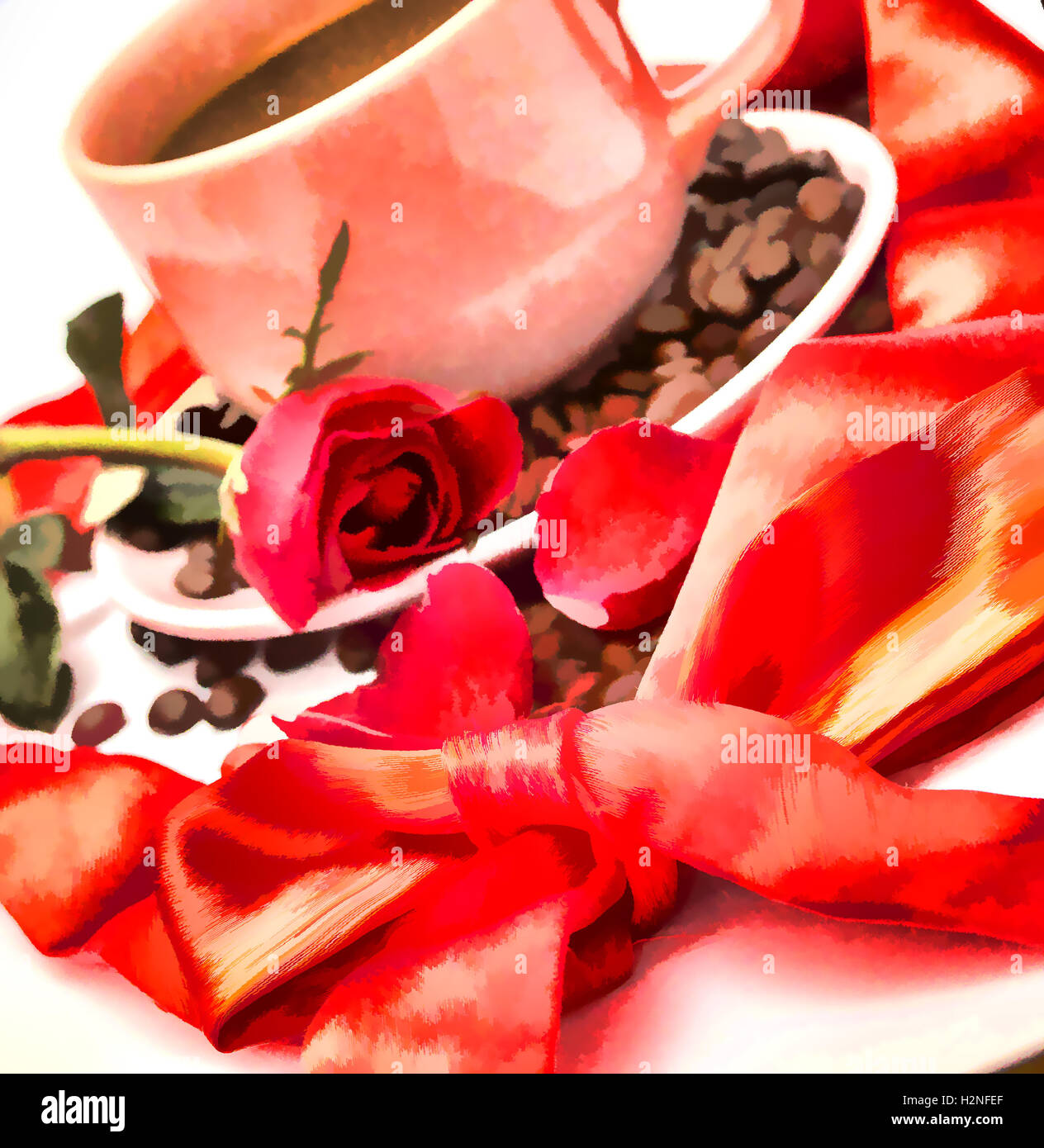 Rose And Coffee Representing Break Barista And Cafeteria Stock Photo ...