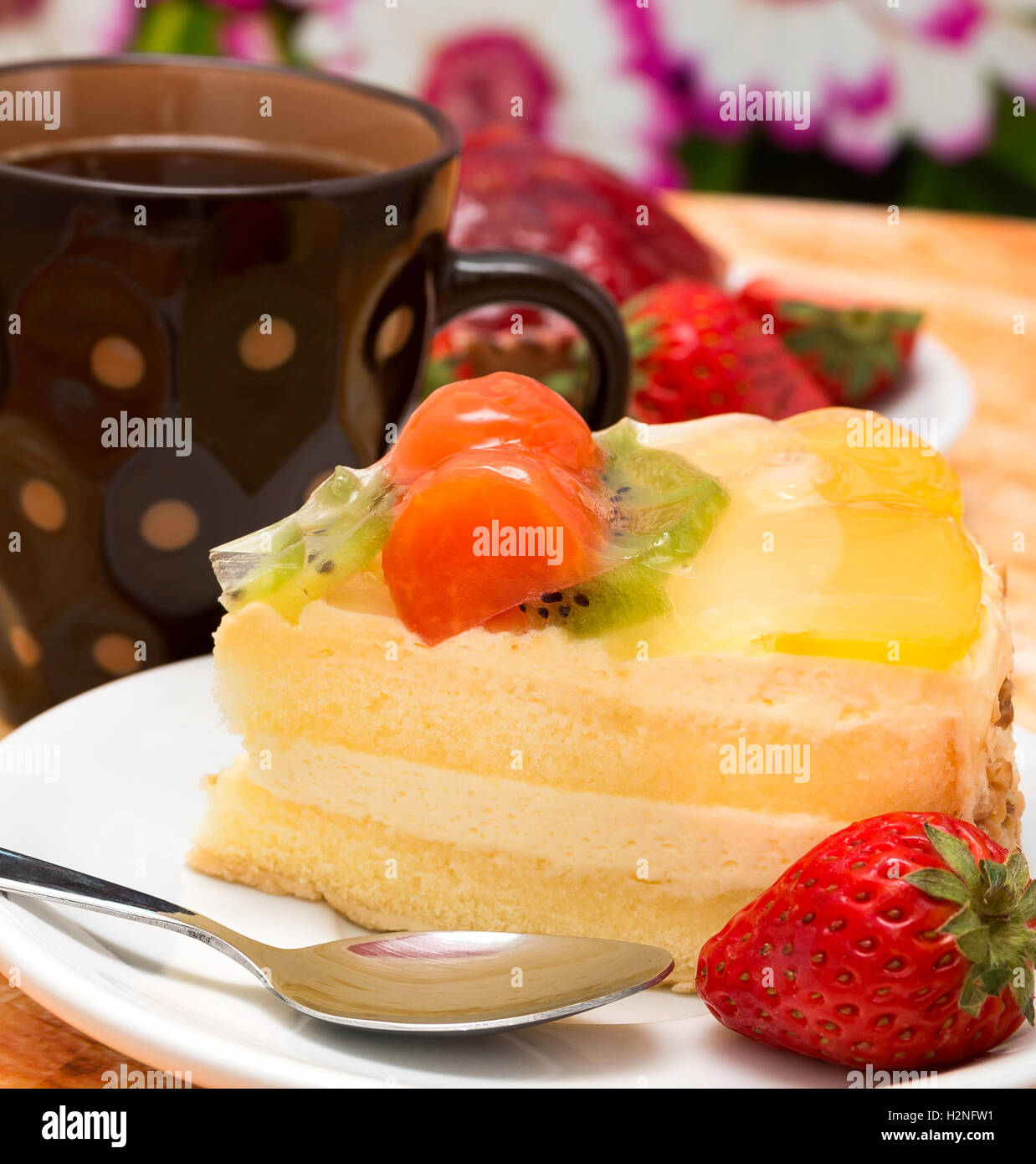 Moist Strawberry Cake Showing Fresh Cream Gateau And Fresh Cream Gateau