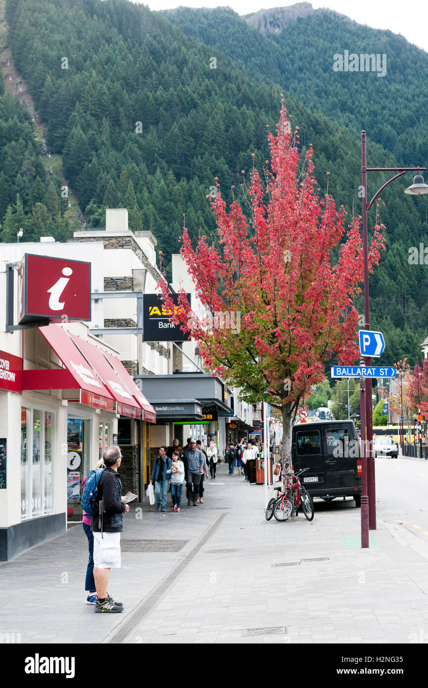 Queenstown, New Zealand - March 2016: Street scenes and business ...