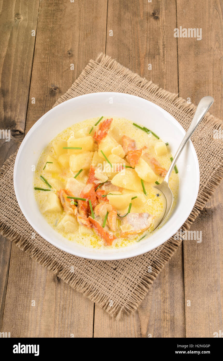 cullen skink, traditional scottish soup made of smoked haddock ...
