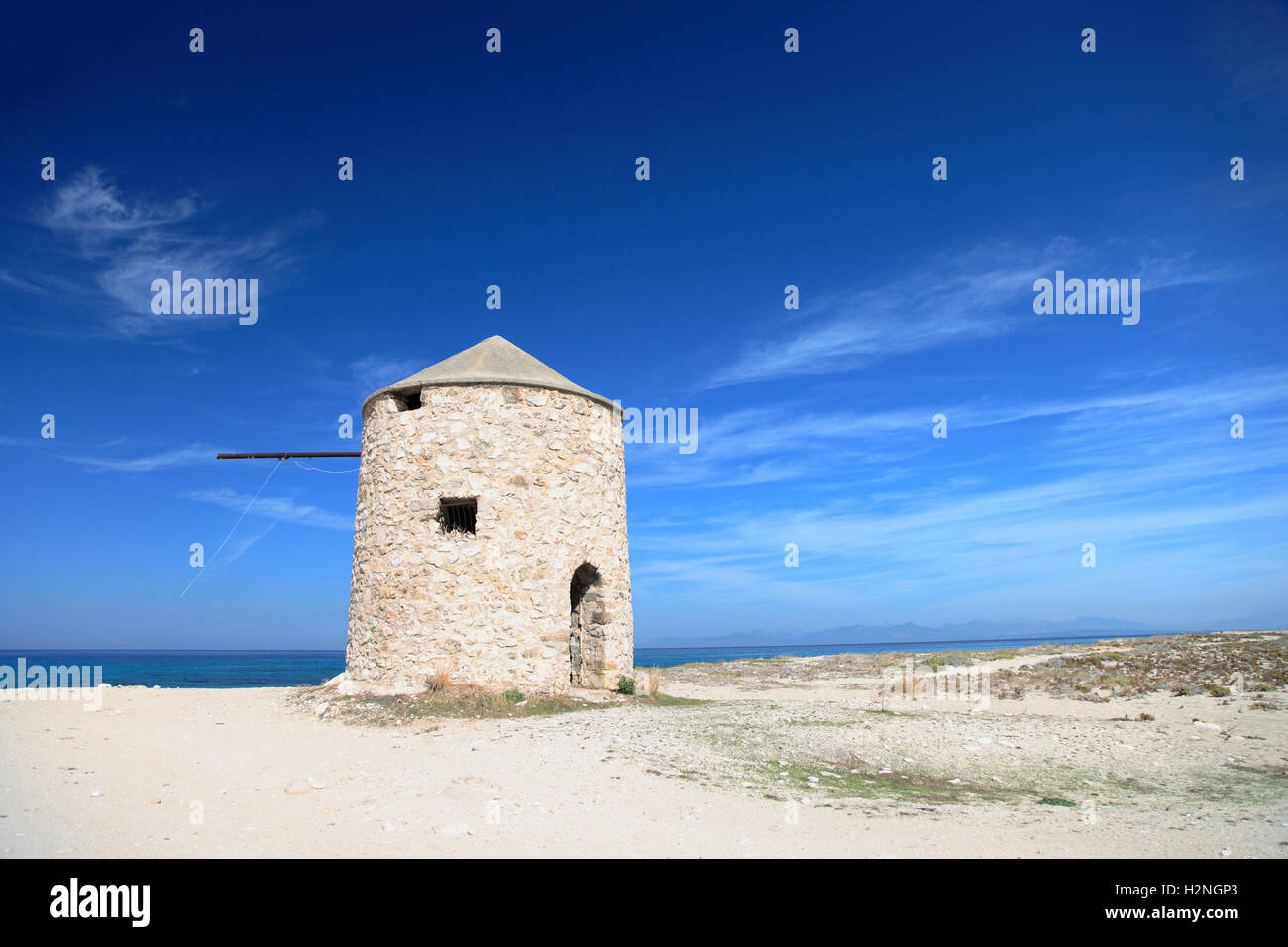 Old windmill ai Gyra beach, Lefkada Stock Photo - Alamy