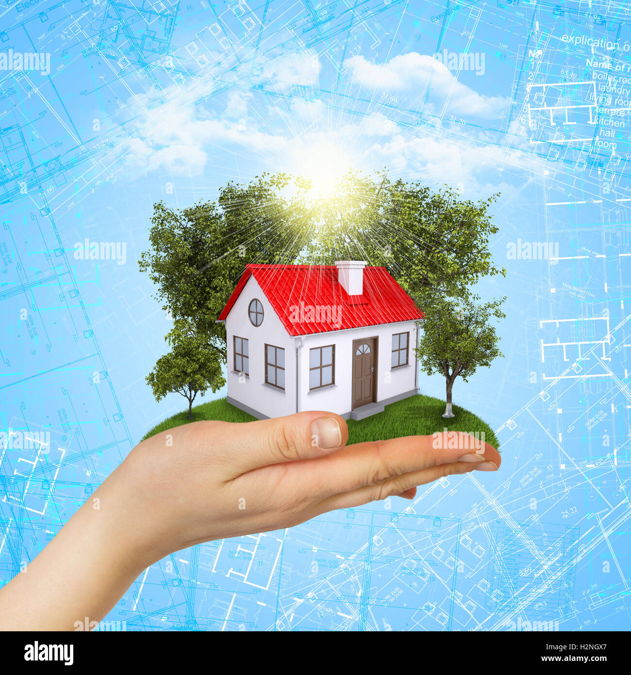 Hands holding a small house with land Stock Photo - Alamy